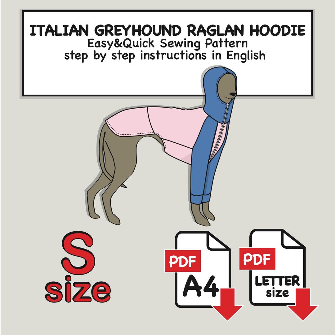 Italian Greyhound Hoodie Sewing Pattern PDF: Iggy Clothes (size S ...