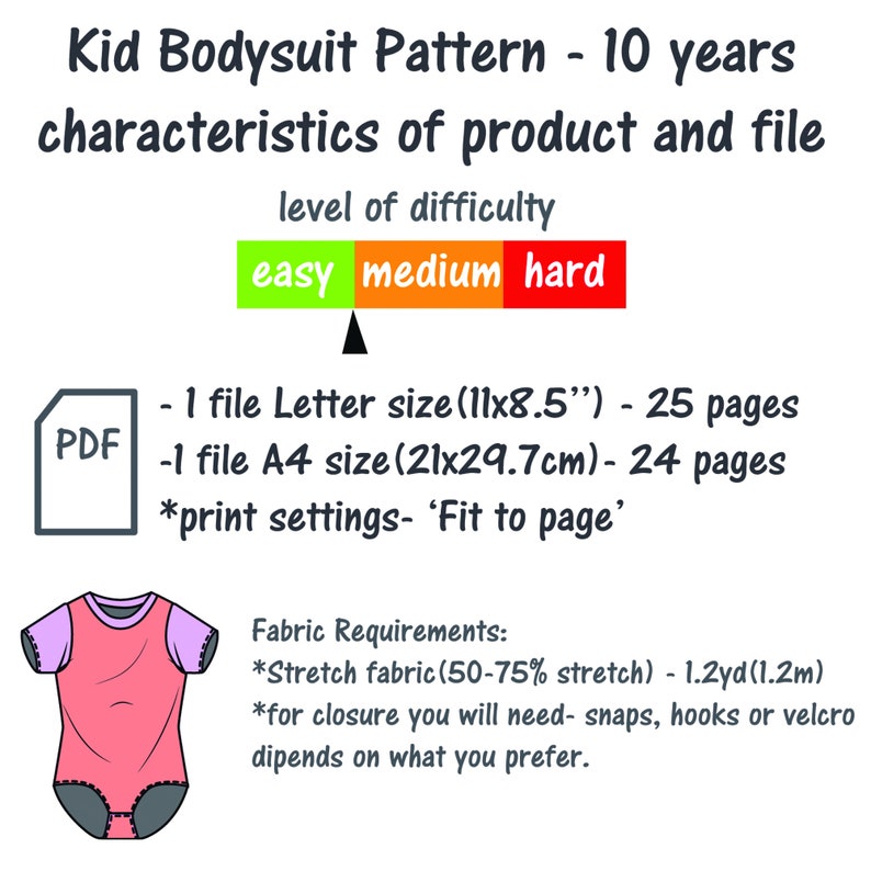Kid Bodysuit Sewing Pattern Child Leotard 10 Years Kid - Etsy