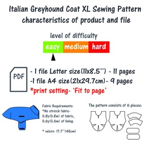 Italian Greyhound(xl)dog Coat Sewing Pattern, Greyhound Shirt Pattern ...