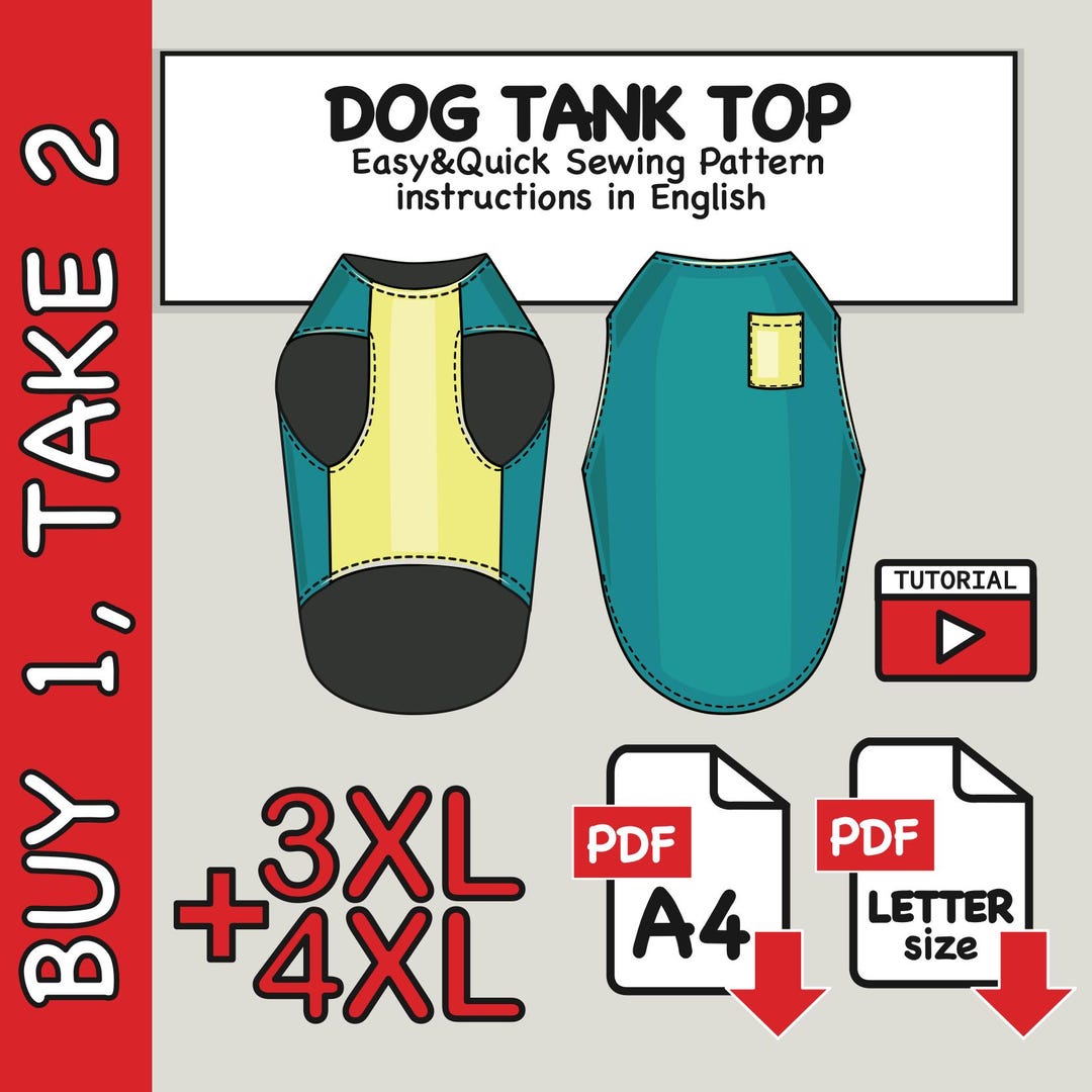 Gian Dogs Tank Top Sewing Pattern PDF (2 Size- 4XL and 3XL) (digital ...