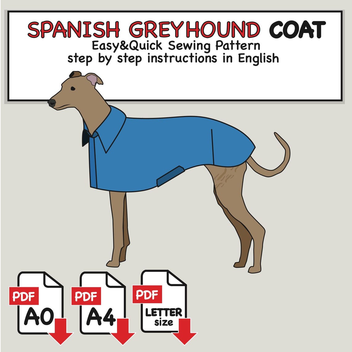 Spanish Greyhound Coat Sewing Pattern: A0, A4 and Letter Size (PDF ...