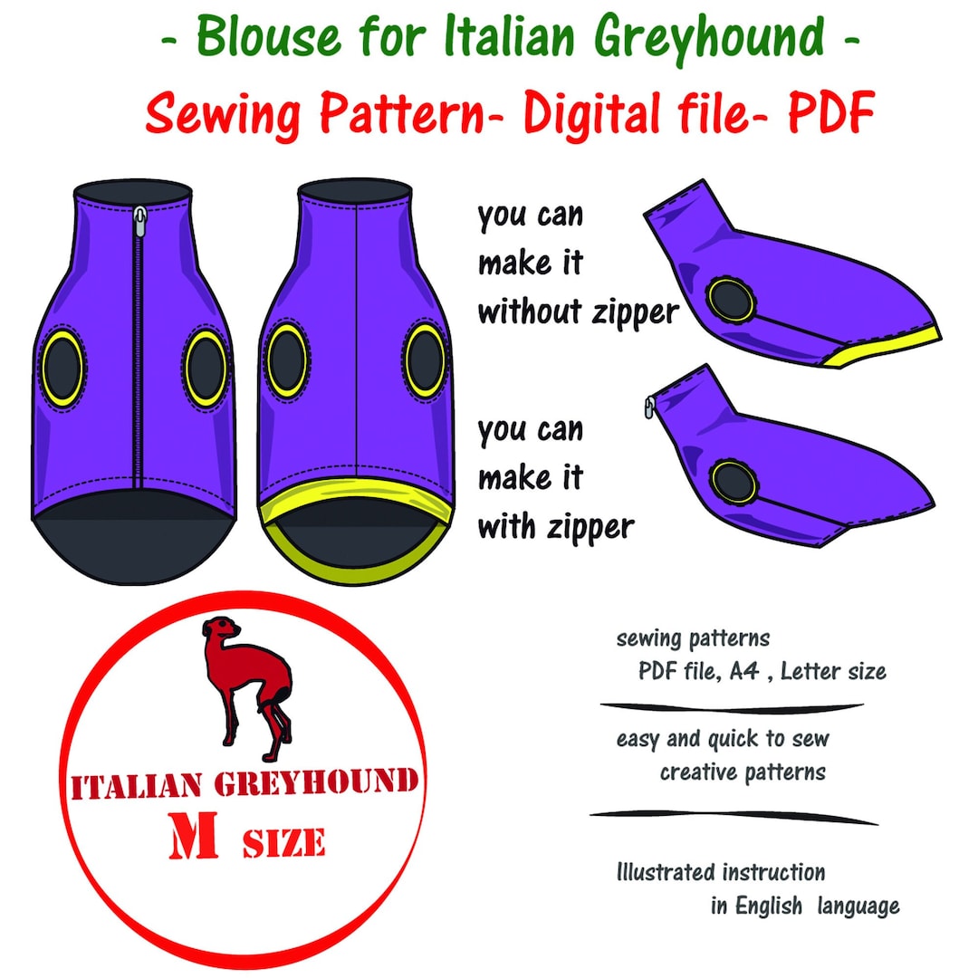 Italian Greyhound(m) Blouse Sewing Pattern PDF, Italian Greyhound Top ...