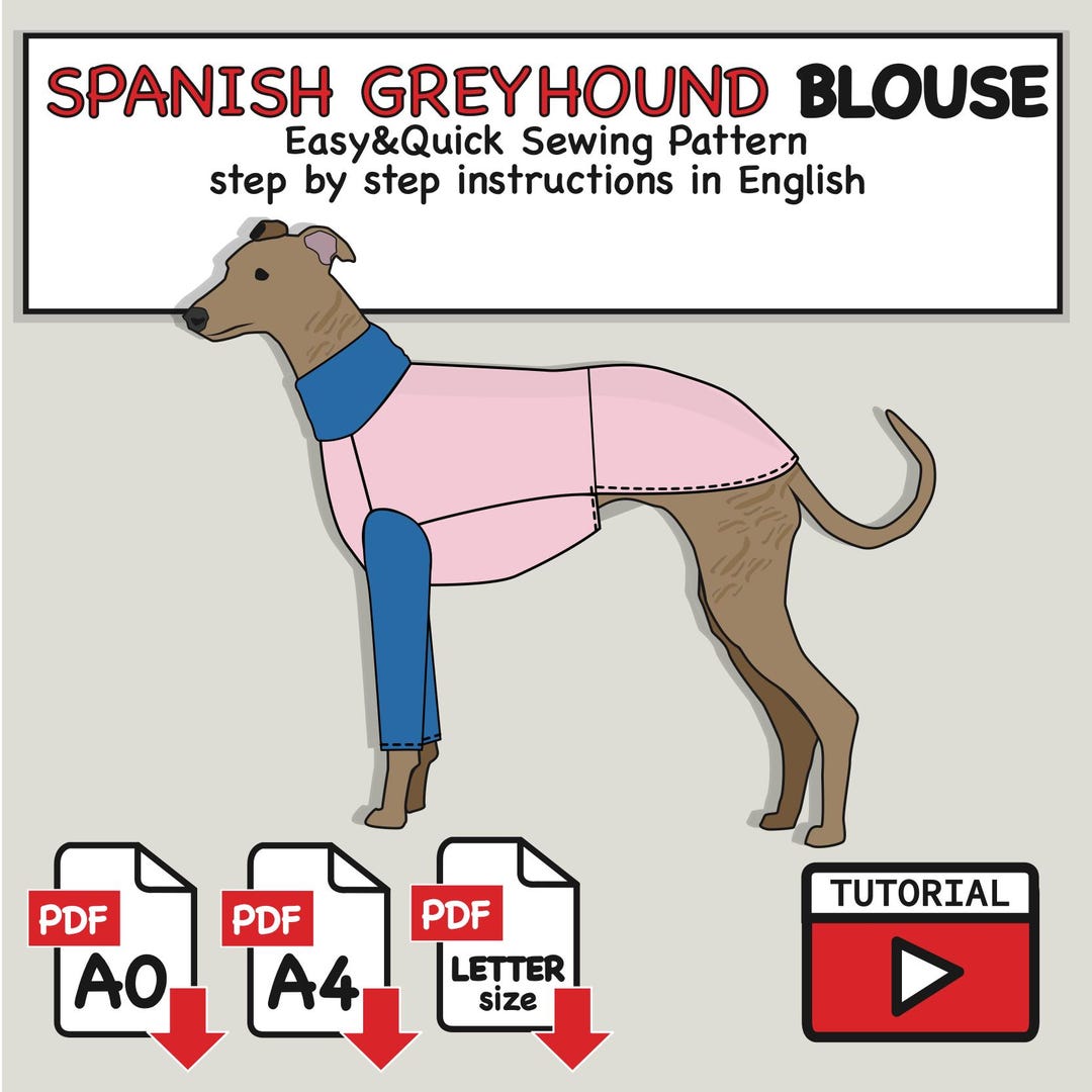 Spanish Greyhound Blouse Sewing Pattern: A4, A0 and Letter Size (PDF ...