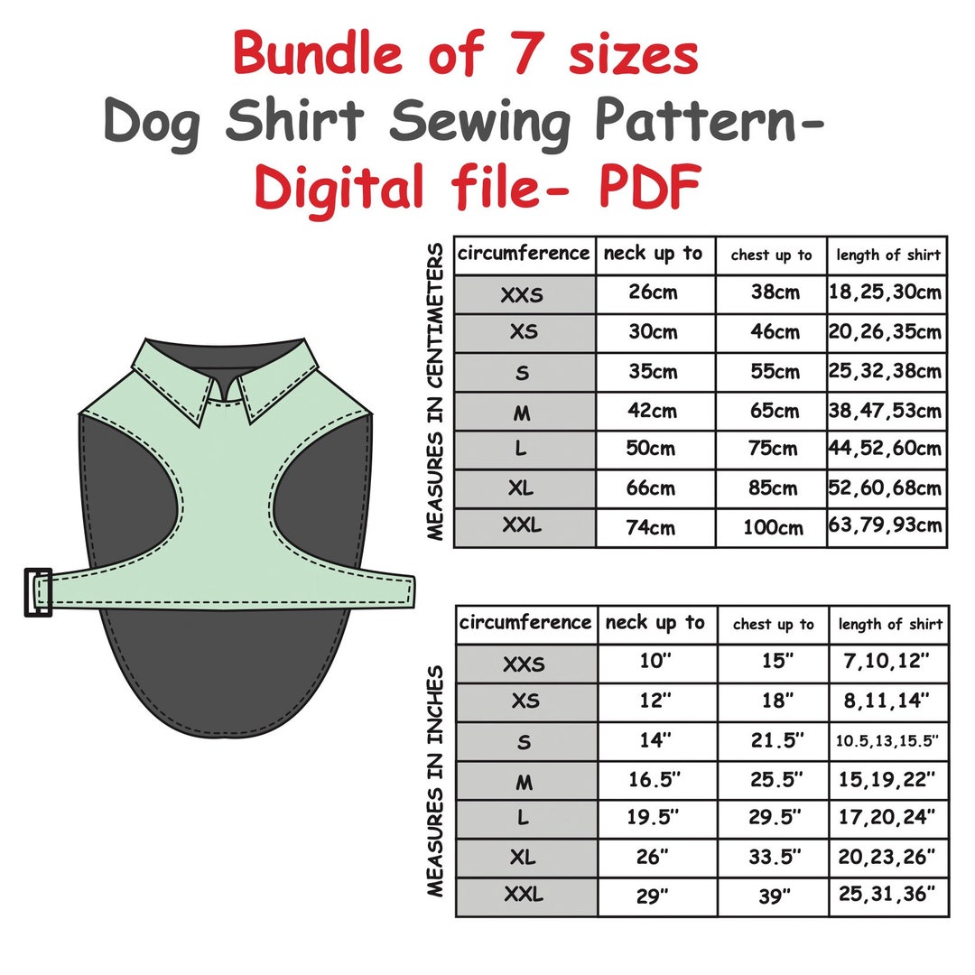 Dog Shirt Sewing Pattern PDF Bundle of 7 Sizes, Dog Coat Sewing Pattern ...