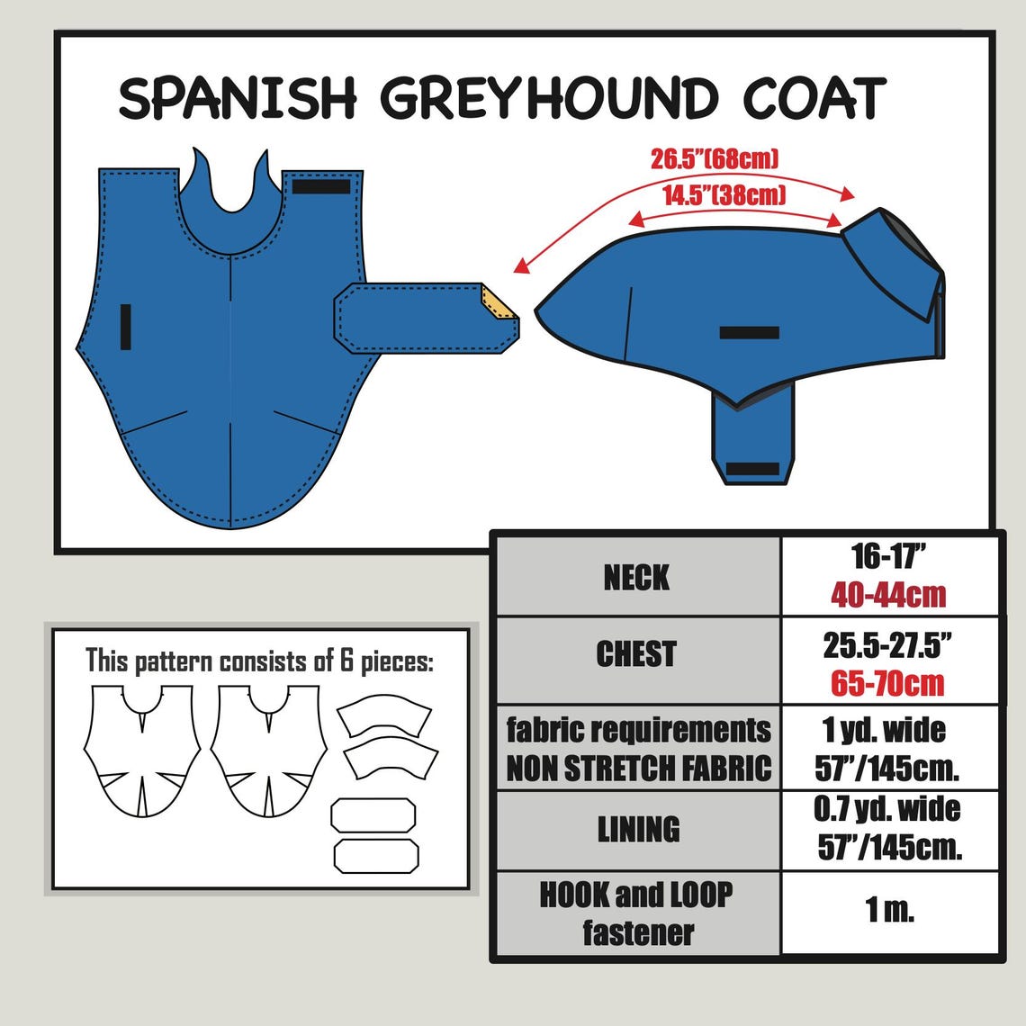 Spanish Greyhound Coat Sewing Pattern: A0, A4 and Letter Size (PDF ...