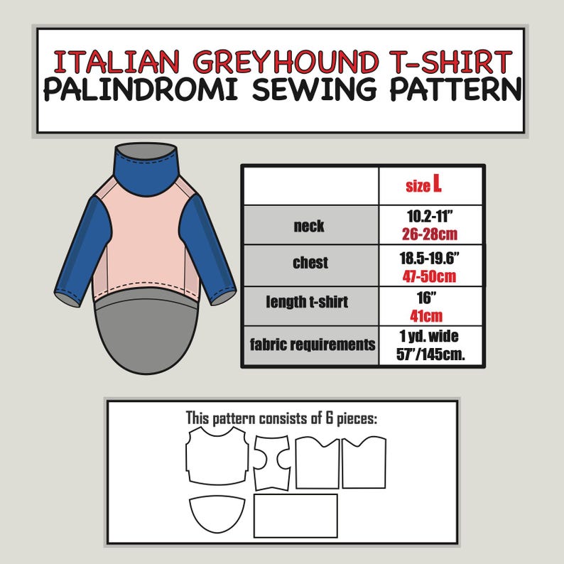 Italian Greyhound T-shirt Sewing Pattern PDF - Size L (digital Download ...