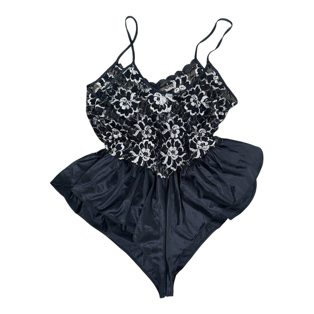 Vintage Undercover Wear Black Lace Peplum Teddy | Made in USA | Size M ...