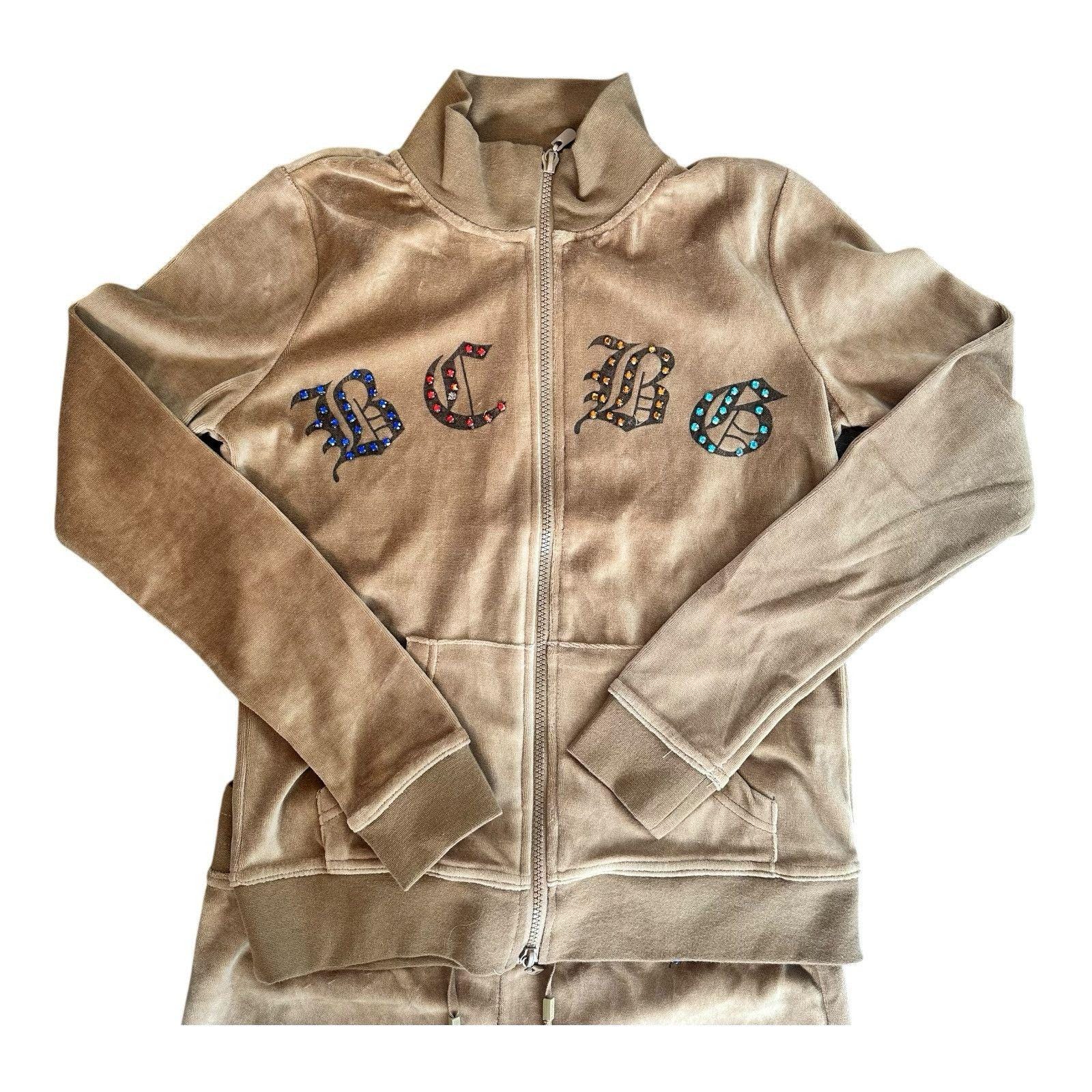 Y2K BCBG Maxazria Velour Track Suit | Studded Logo Tan Brown 2000s Set ...