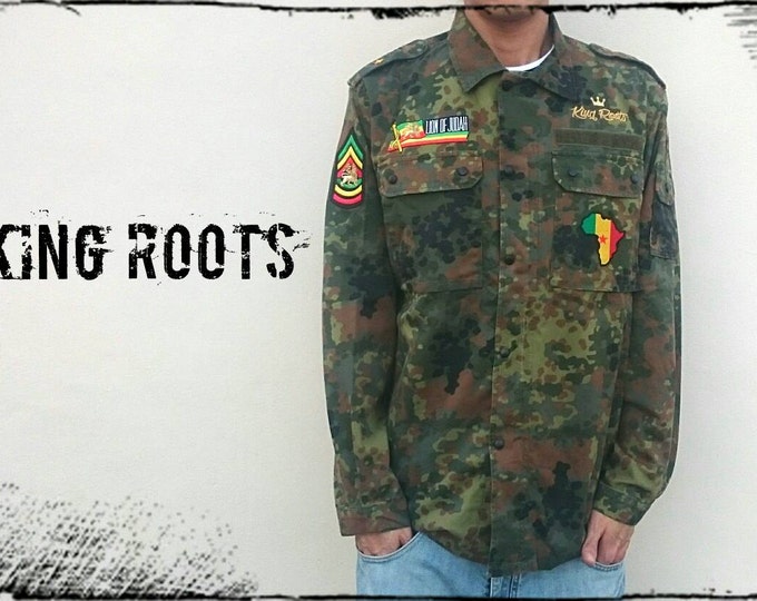 KING ROOTS Custom Rasta Military Camo Shirt Jah Army. Attention Specify ...