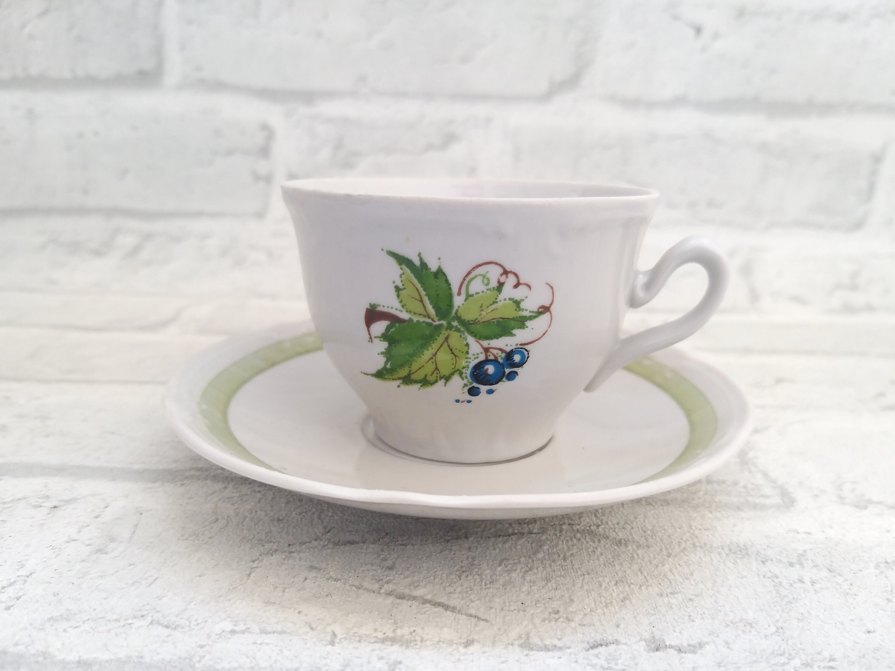 Coffee Mug Grape Print White Tea Cups With Saucer Vintage Espresso Mug ...