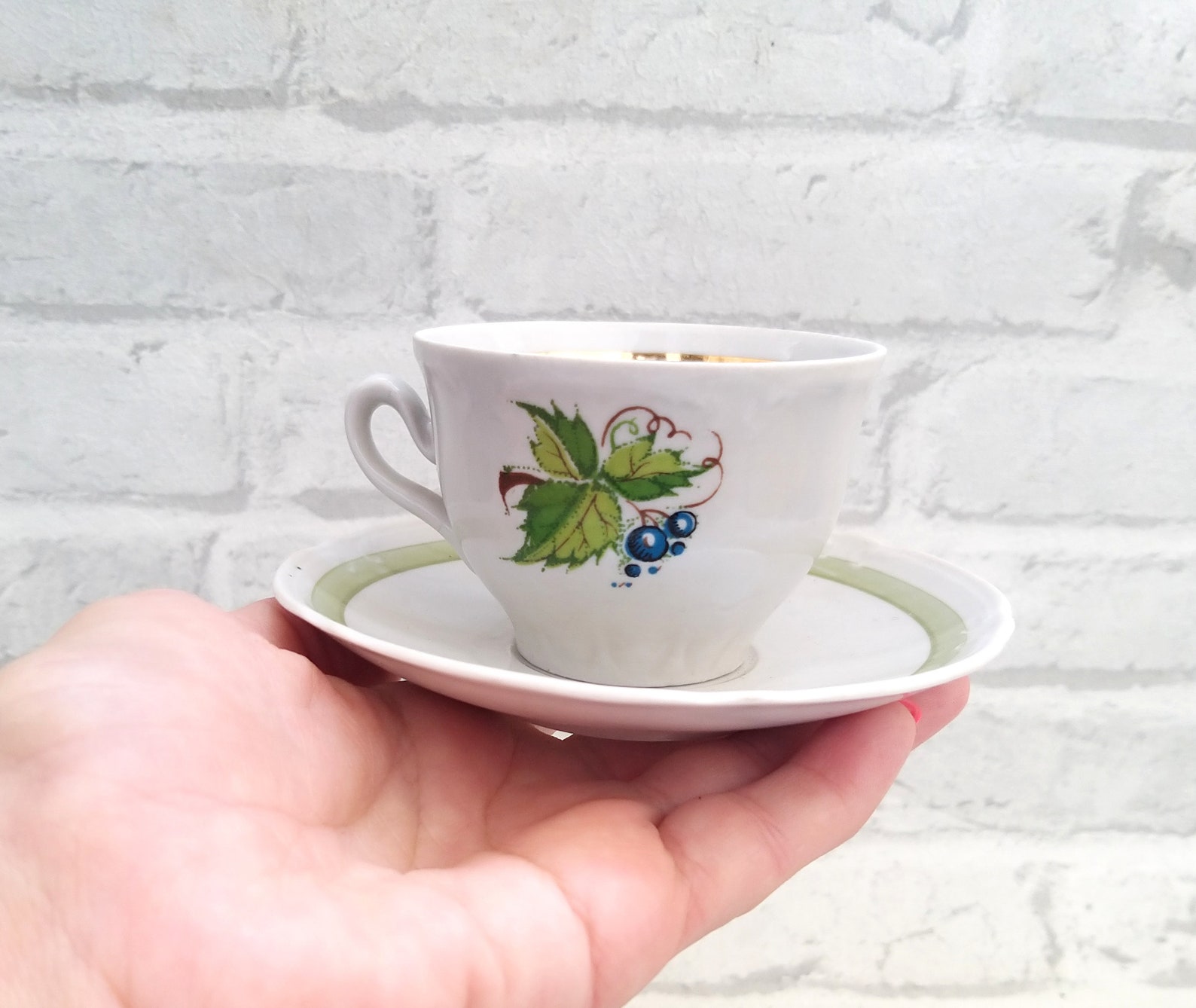 Coffee Mug Grape Print White Tea Cups With Saucer Vintage Espresso Mug ...