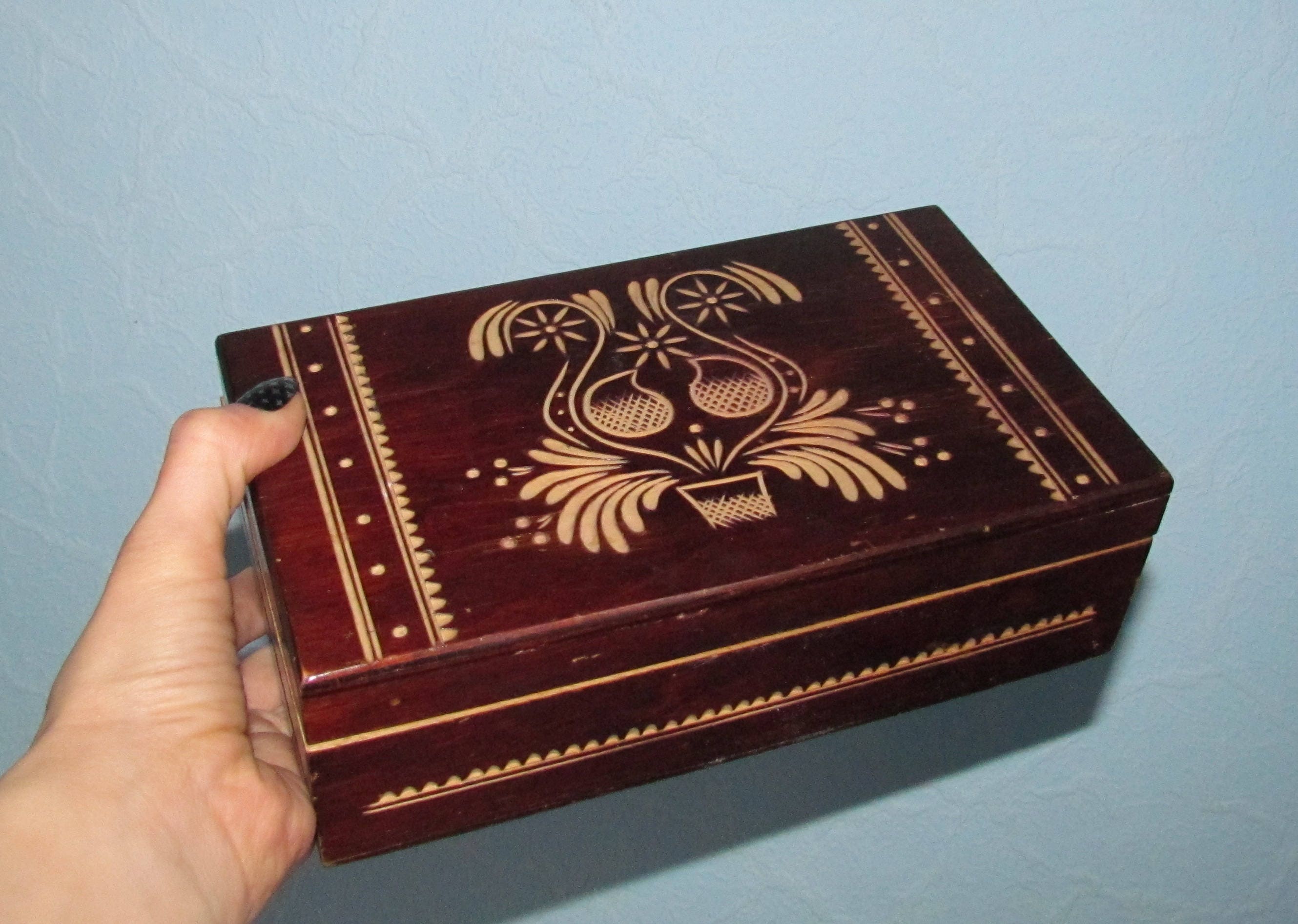 jewelry box Vintage 1980s Wooden Box Wood Box hand carved box | Etsy