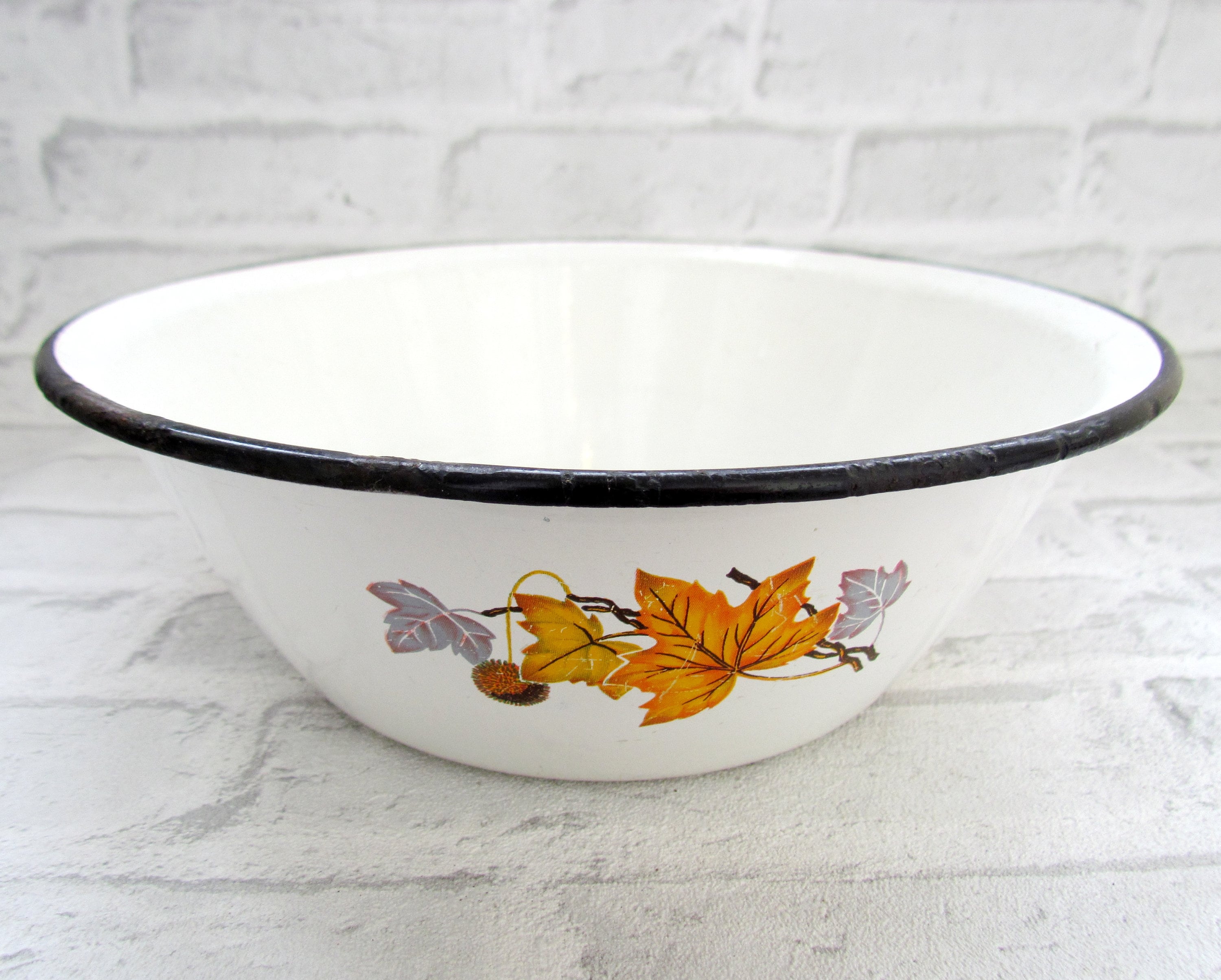 LARGE Enamel Bowl WHITE Enamelware Enamel Dish Primitive Bowl | Etsy