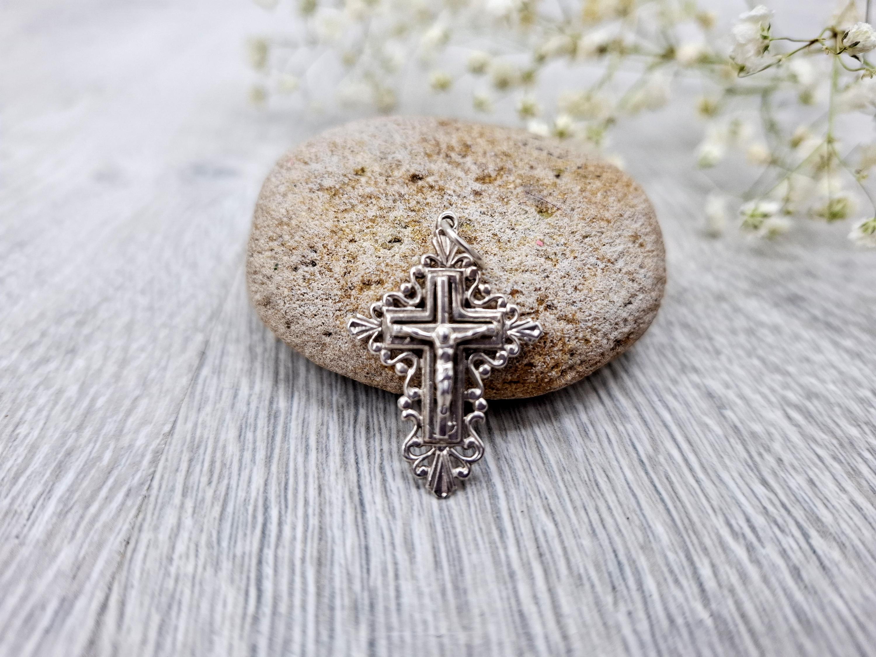 Sterling Silver Cross Vintage Silver Crucifix Religious Cross Jesus ...