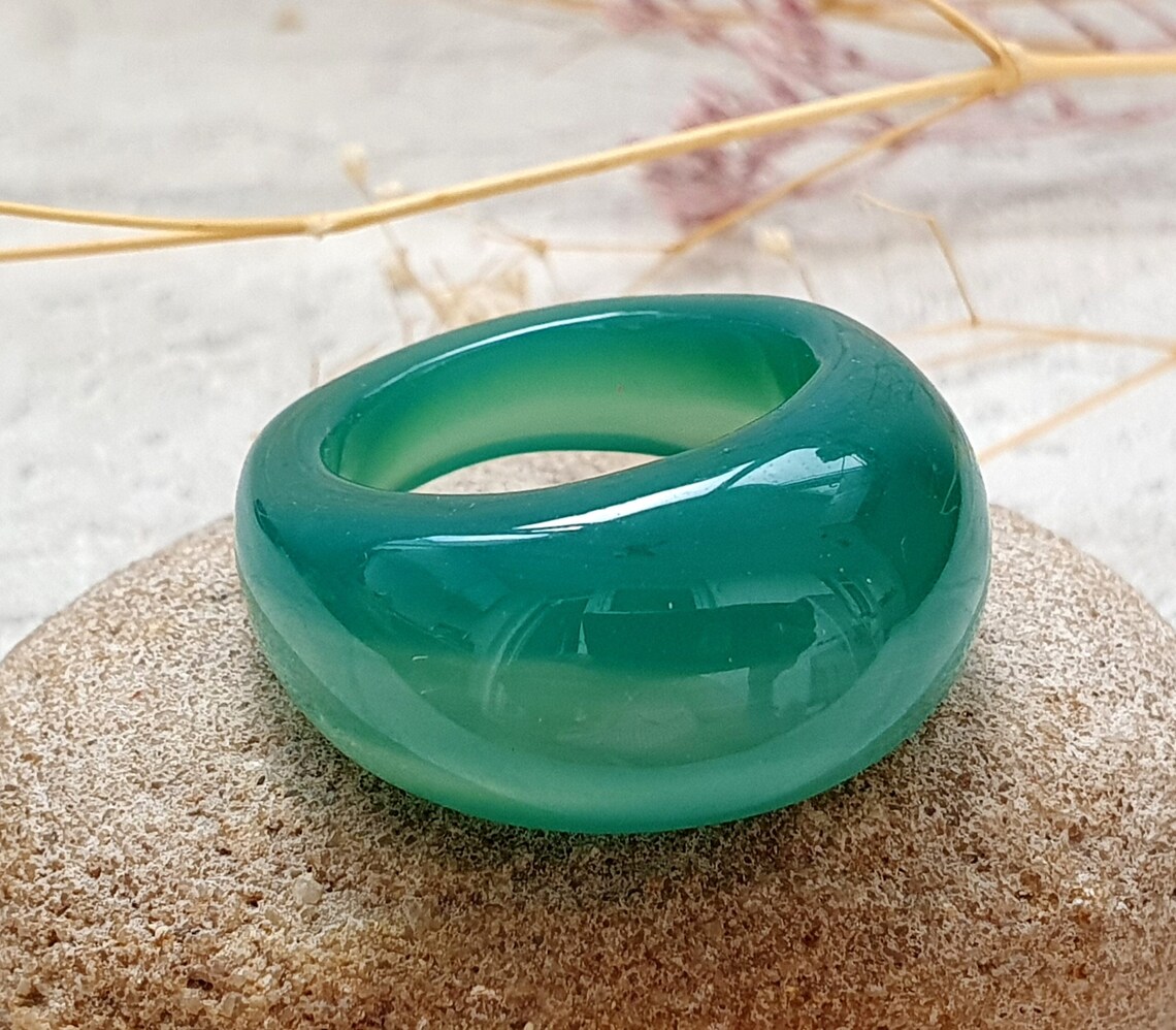 Green Agate Ring Stone Wide Ring Stone Jewelry Solid Stone Ring Stone ...