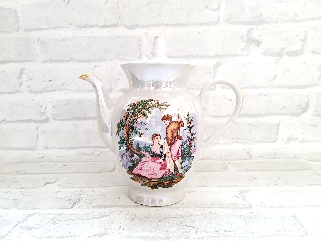 24 Oz Tea Housewife Gift Madonna Teapot Hall Pottery Porcelain Retro ...
