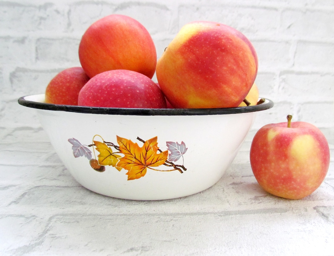 LARGE Enamel Bowl WHITE Enamelware Enamel Dish Primitive Bowl Rustic ...