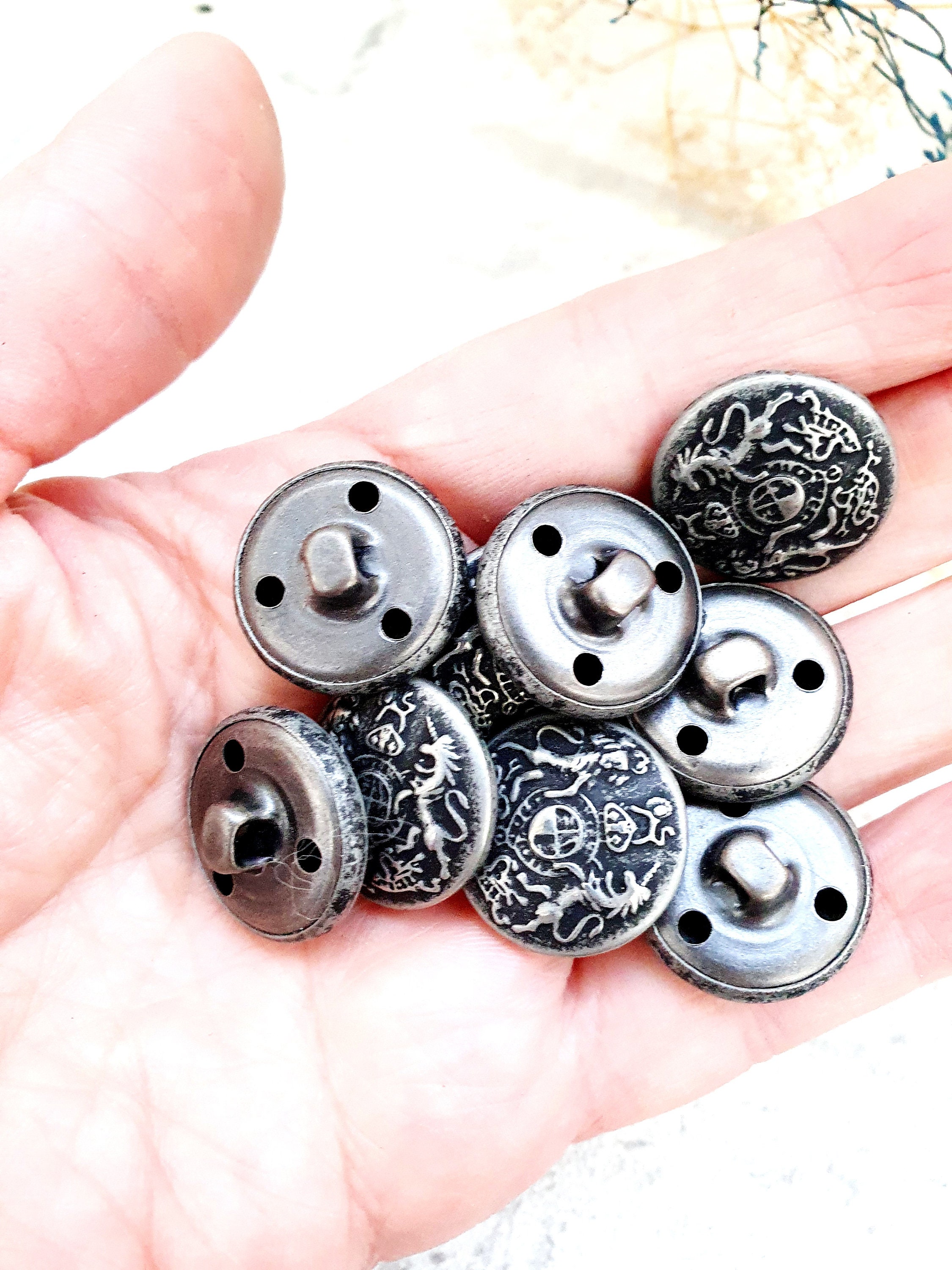 Steampunk Button Military Button Shank Button Silver Button | Etsy