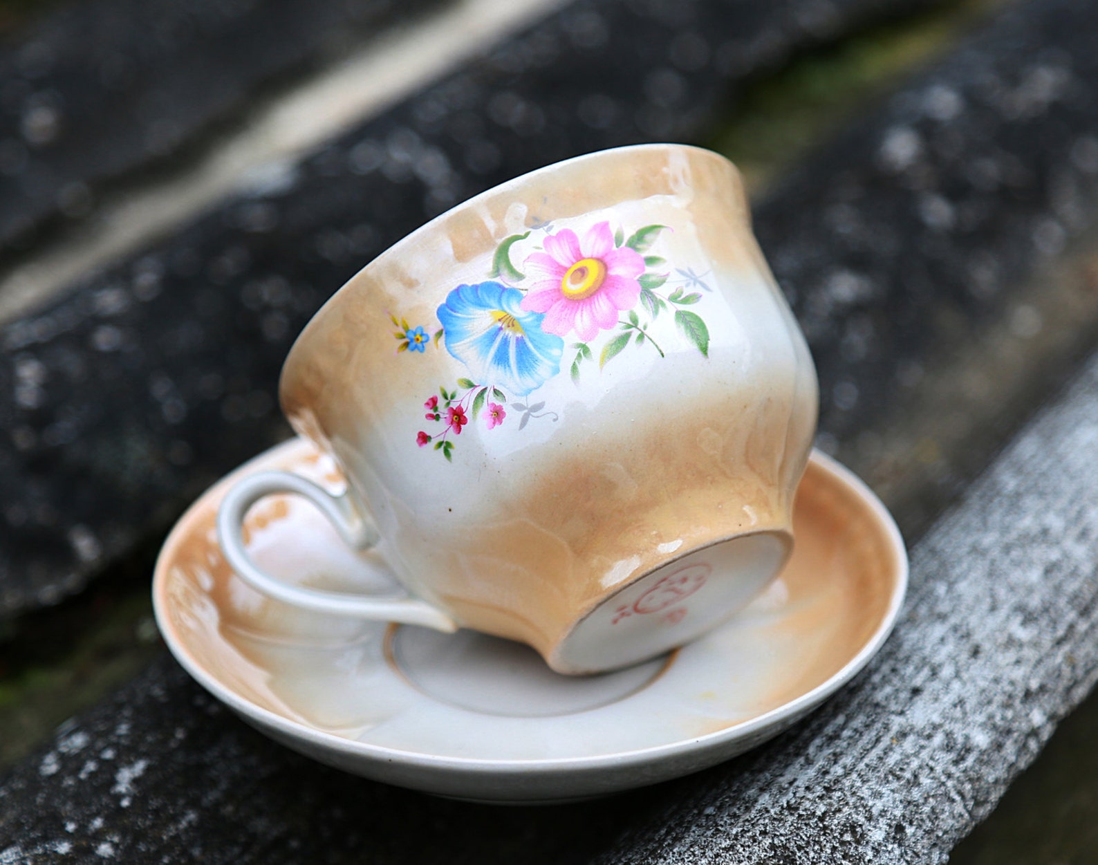 Vintage Mug Rustic Cup Tea Cup Ceramic Cup With Saucer Floral - Etsy