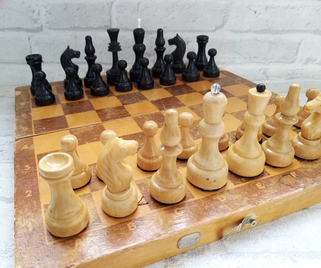 RETRO Wood Chess Vintage Chess Set Chess Pieces Chess Pieces Wooden ...
