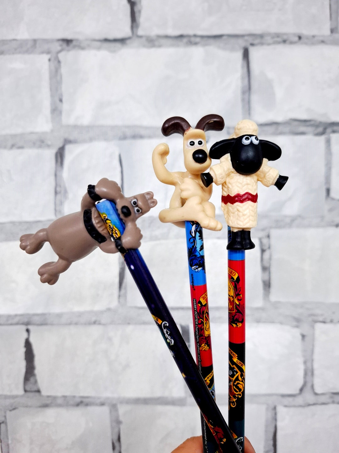 80s Back to School Set of 3 Plastic Wallace and Gromit Pencil Topper 2. ...