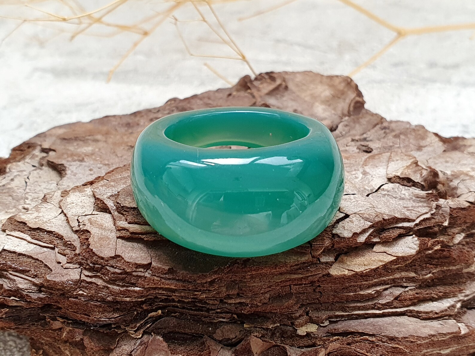 Green Agate Ring Stone Wide Ring Stone Jewelry Solid Stone Ring Stone ...
