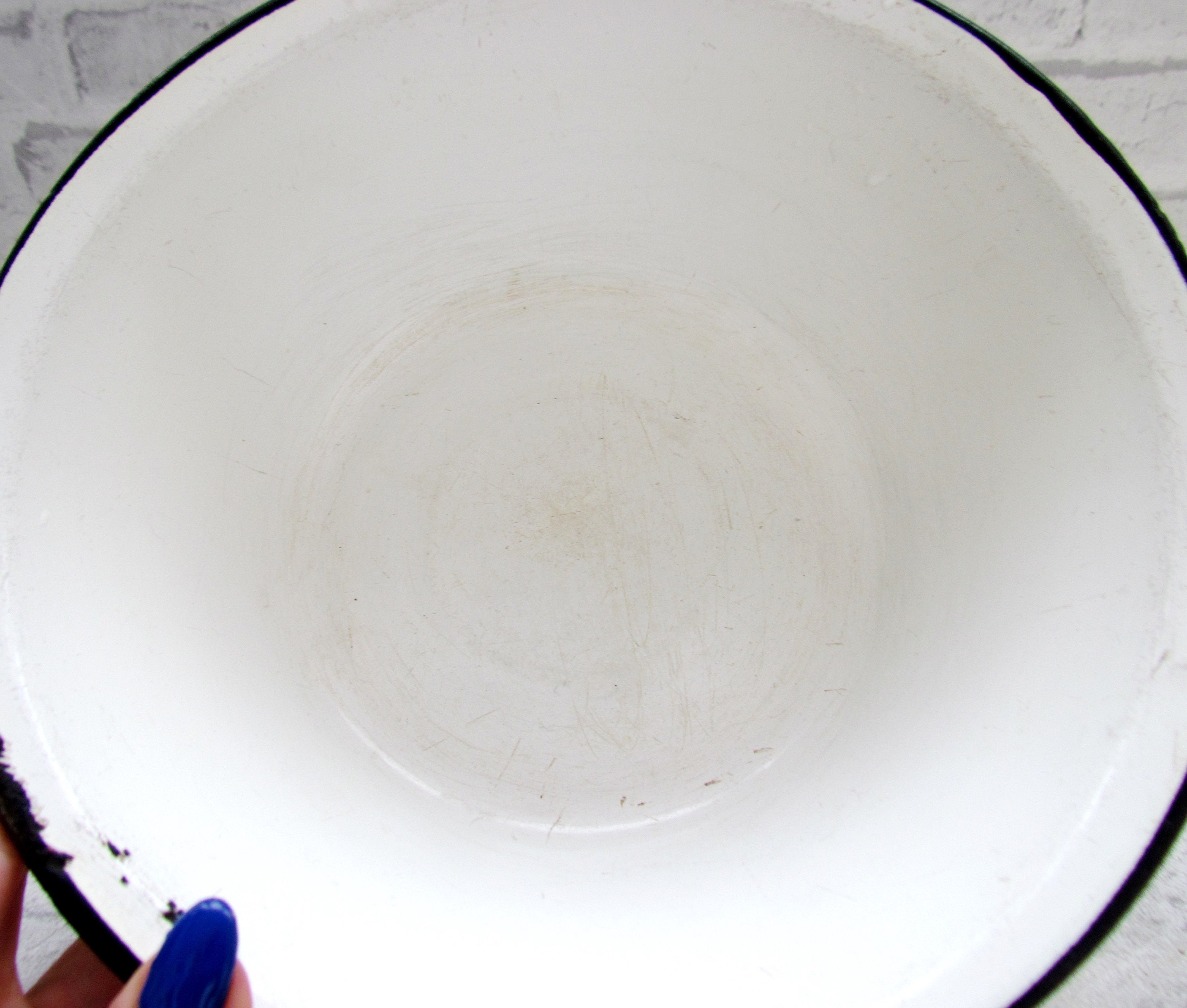 LARGE Enamel Bowl WHITE Enamelware Enamel Dish Primitive Bowl | Etsy