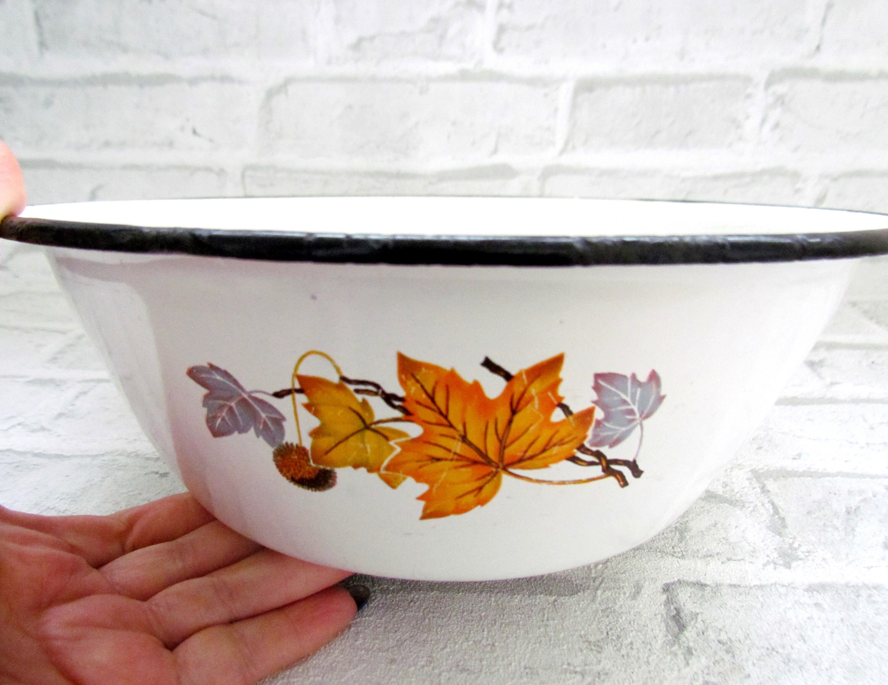 LARGE Enamel Bowl WHITE Enamelware Enamel Dish Primitive Bowl | Etsy