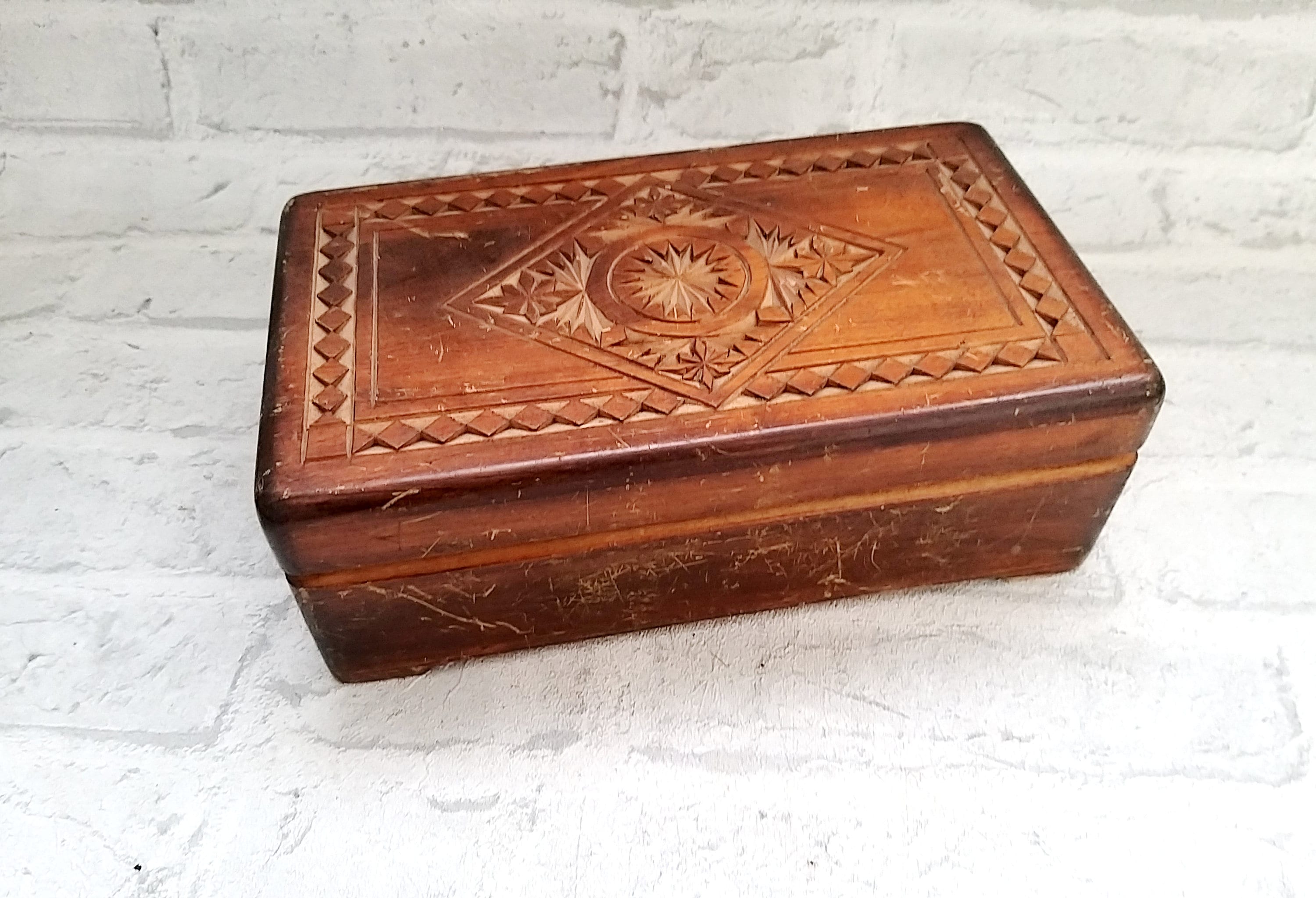 Jewelry box Vintage 1980s Wooden Box Wood Box hand carved box | Etsy