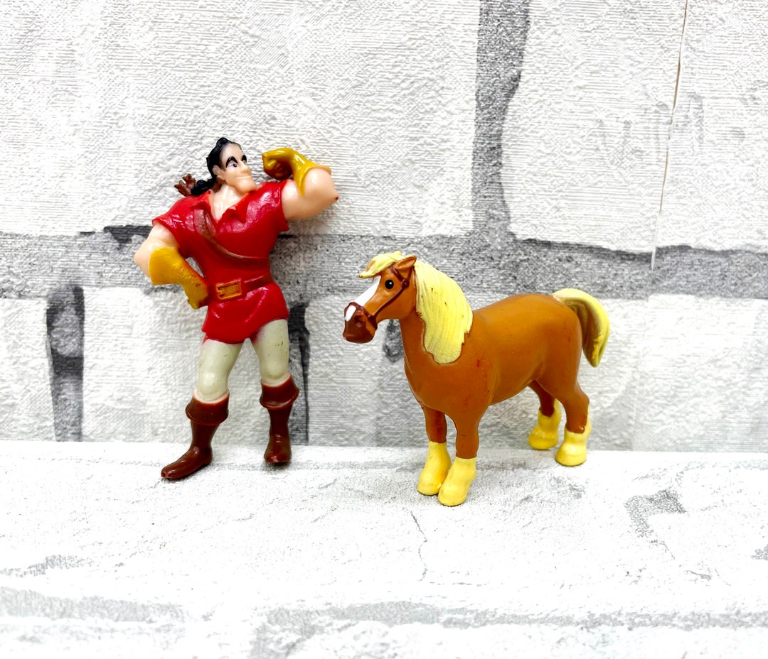 Set of 2 Plastic Beauty and the Beast Figure 3 Gaston Horse Phillipe ...