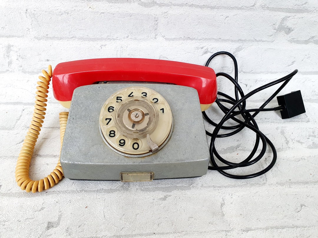 Red Gray Phone Vintage Telephone Rotary Phone Retro Home Decor Old ...