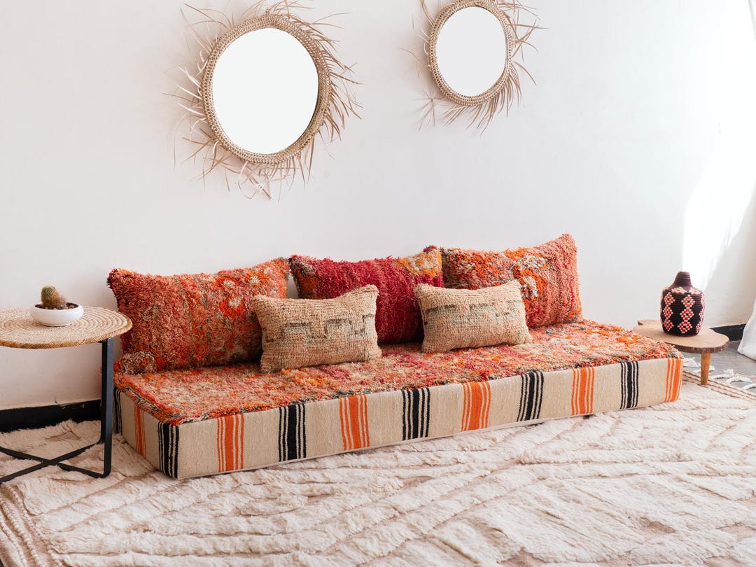 Moroccan Sofa - 7 Ft (210x70x15 Cm) Unstuffed Long Floor Cushion + 3 ...