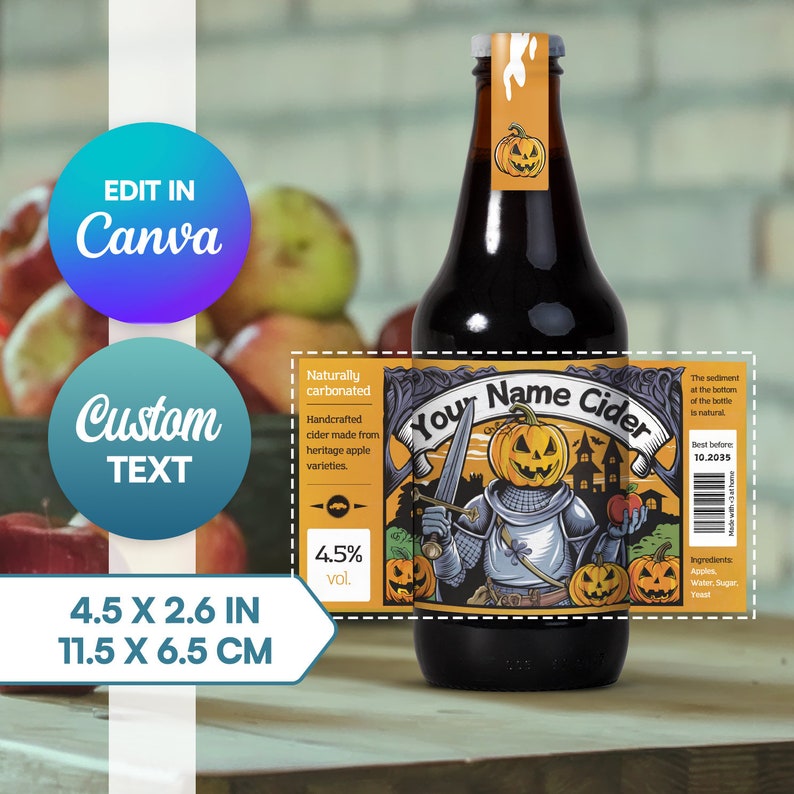 Customizable Halloween Cider Bottle Label Edit Text in Canva Personalized Drink Labels for ...