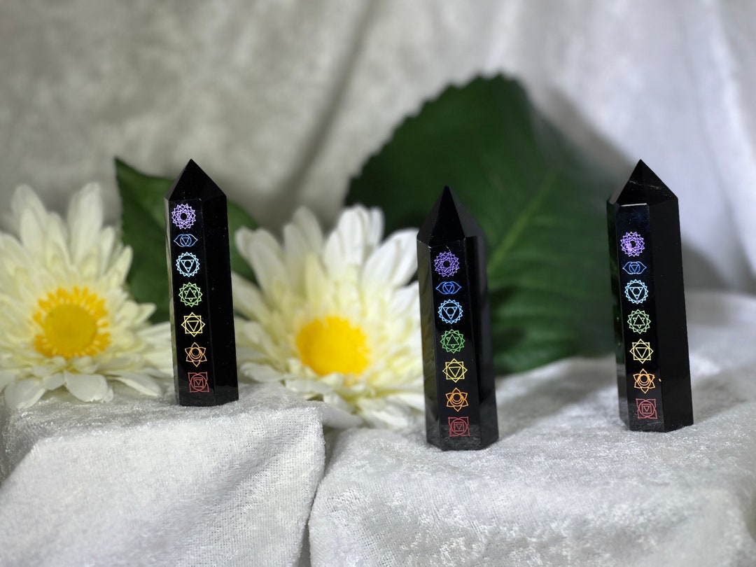 Black Obsidian Rainbow Chakra Tower - Etsy