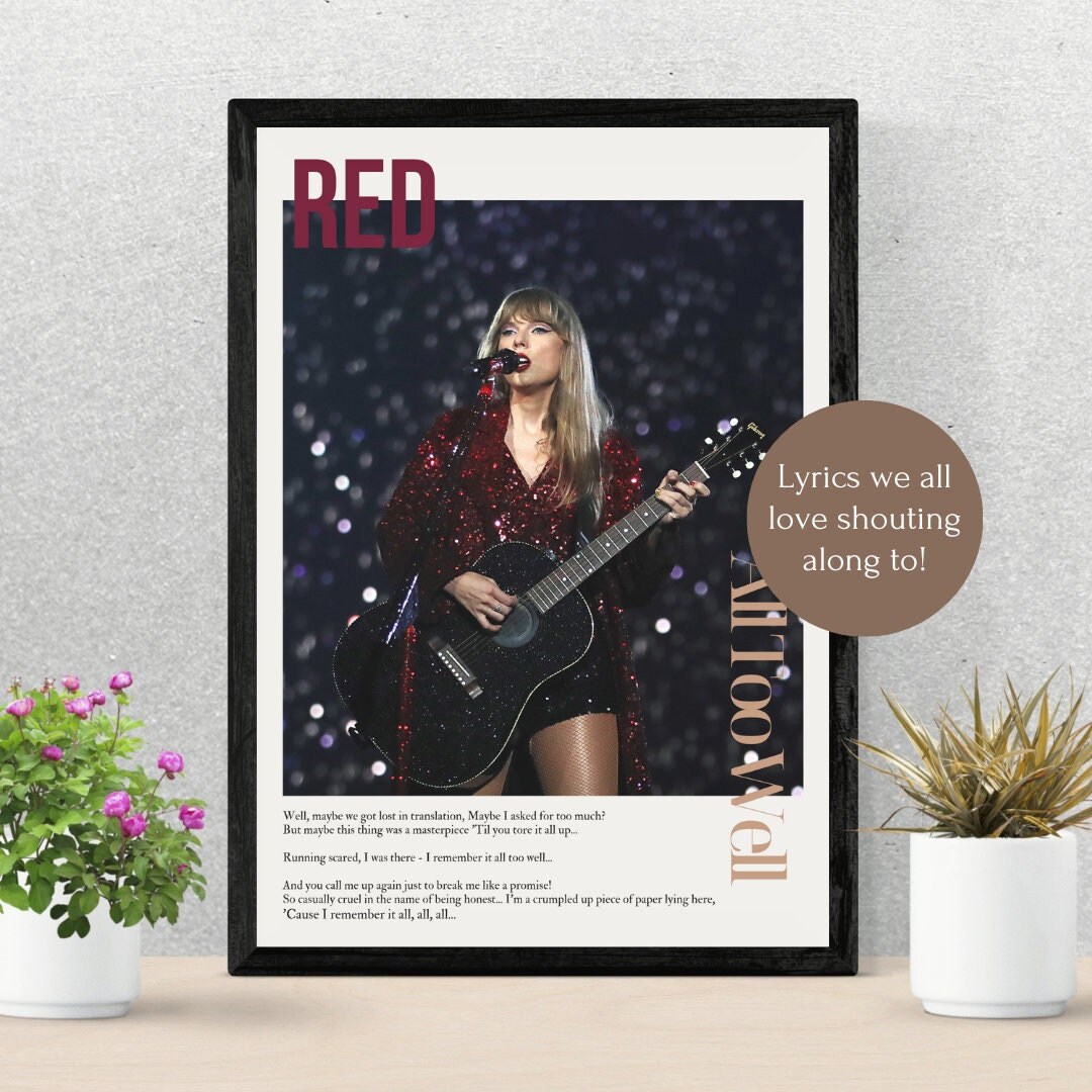 Taylor Swift RED Song Lyrics Bridge Eras Tour Poster Beige Minimal ...