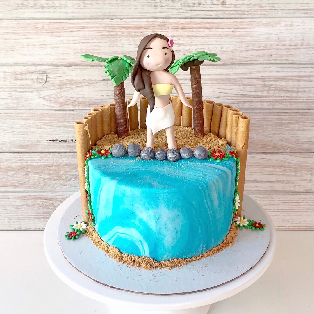 Hawaian Girl on the Beach Cake Topper Birthday Party Hawai Decorations ...