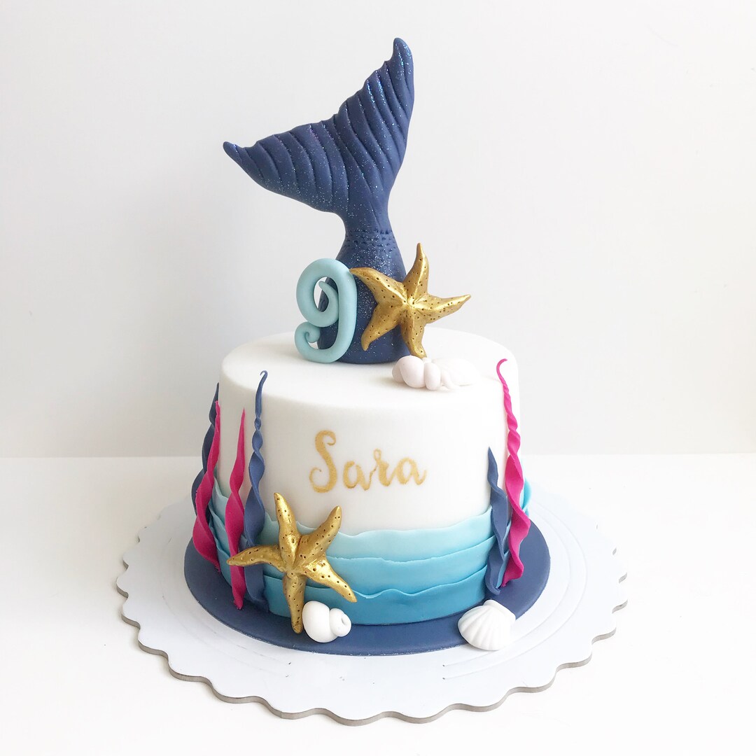 Mermaid Cake Topper Set Sugarpaste/fondant Tail Star Conch Sea ...