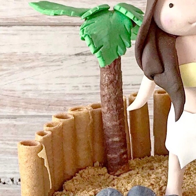 Hawaian Girl on the Beach Cake Topper Birthday Party Hawai Decorations ...