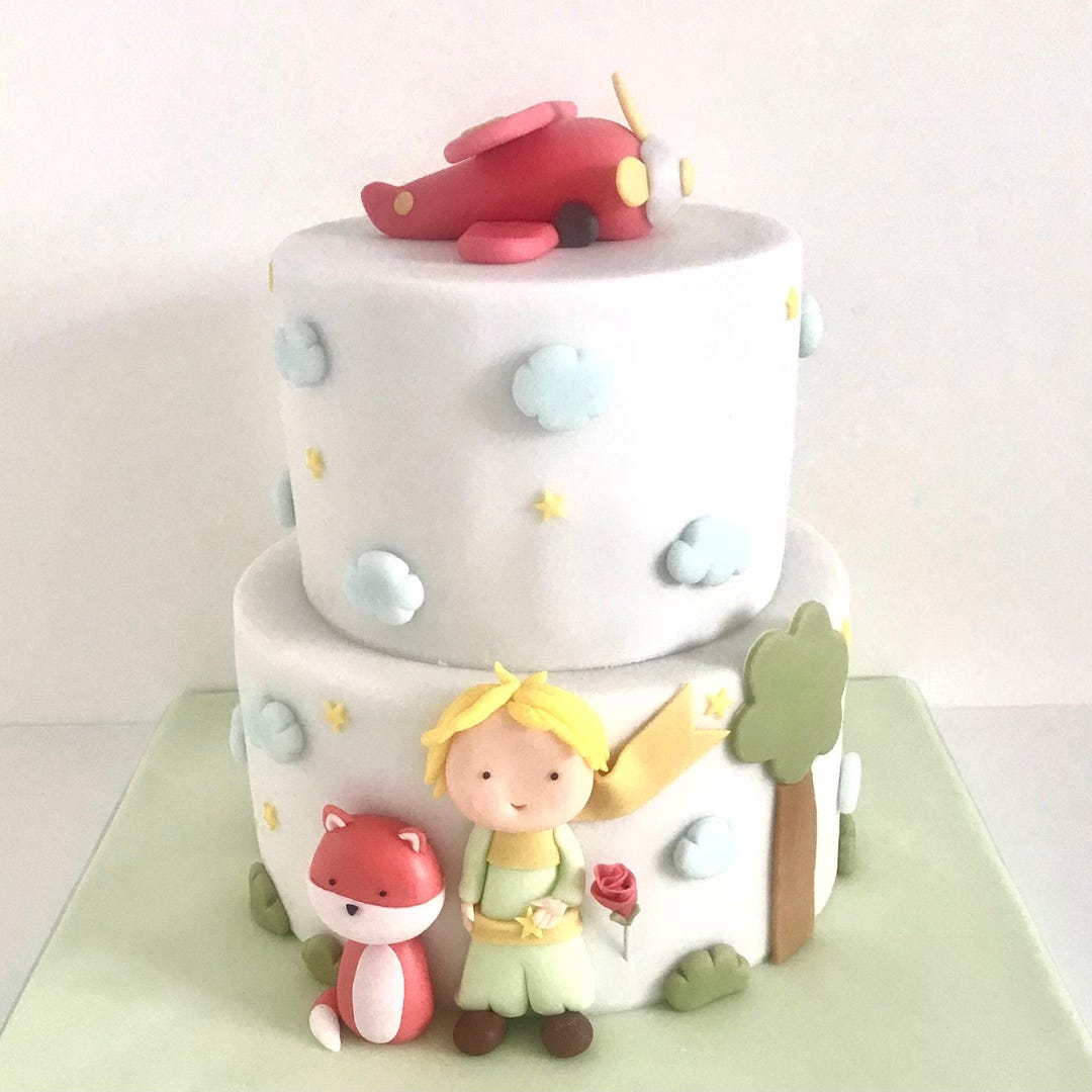 Little Prince Cake Toppers: Handmade Fondant Fox, Plane, and Flowers - Etsy