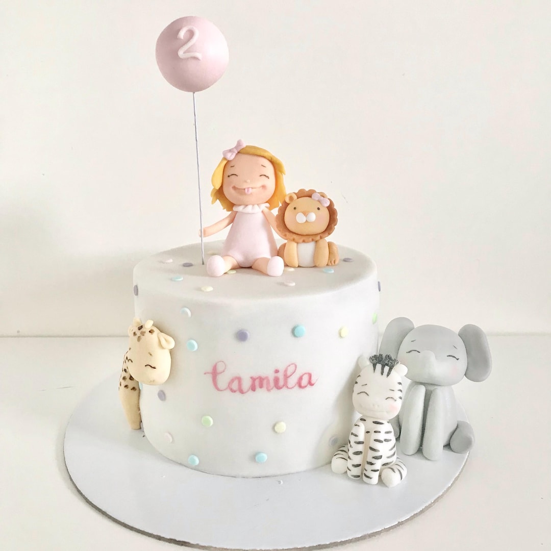 Little Girl Cake Toppers Animals Cute Happy Birthday Party Zebra Lion ...