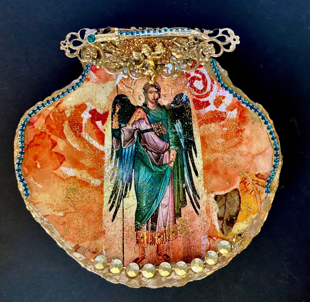 Byzantine Archangel Michael Decoupaged Shell, Jewelry Dish, St. Michael ...