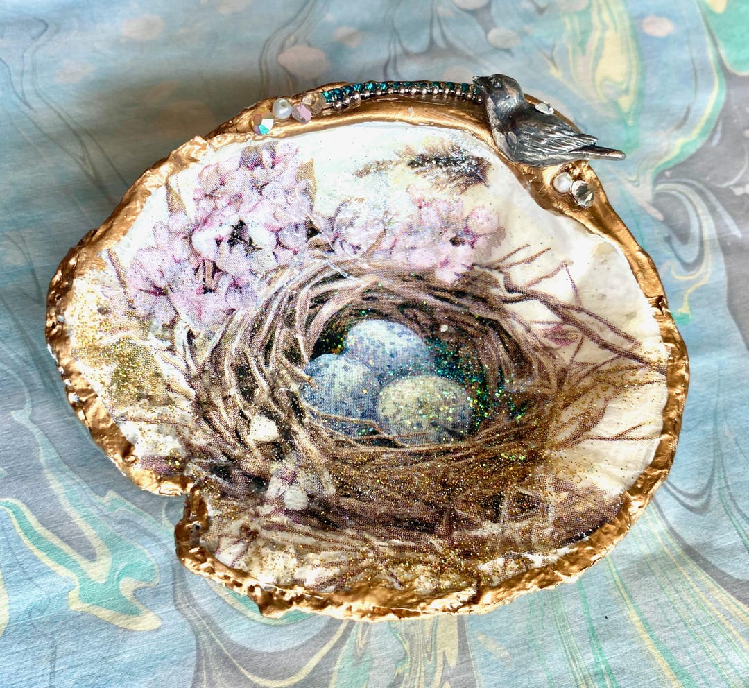Nest Egg Shell, Bird Nest, Jewelry Dish, Painted Shell, Trinket Dish ...