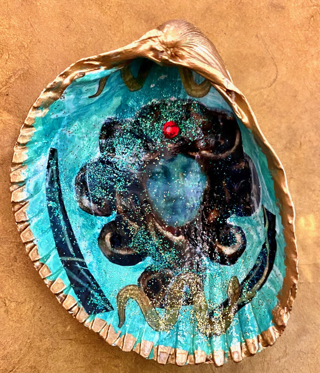 Medusa Symbolist Decoupaged Cockle Shell, Jewelry Dish, Trinket Dish ...