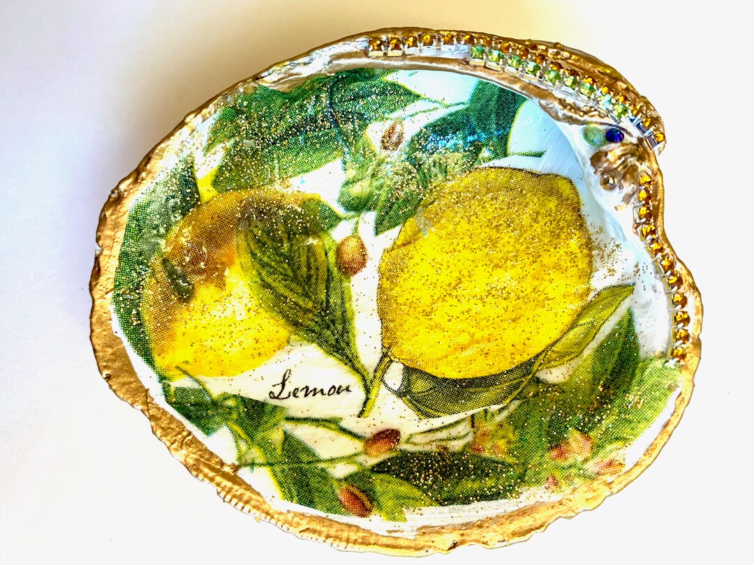 Lemon Shell Trinket Dish Clam Shell Jewelry Holder Decoupage Shell ...