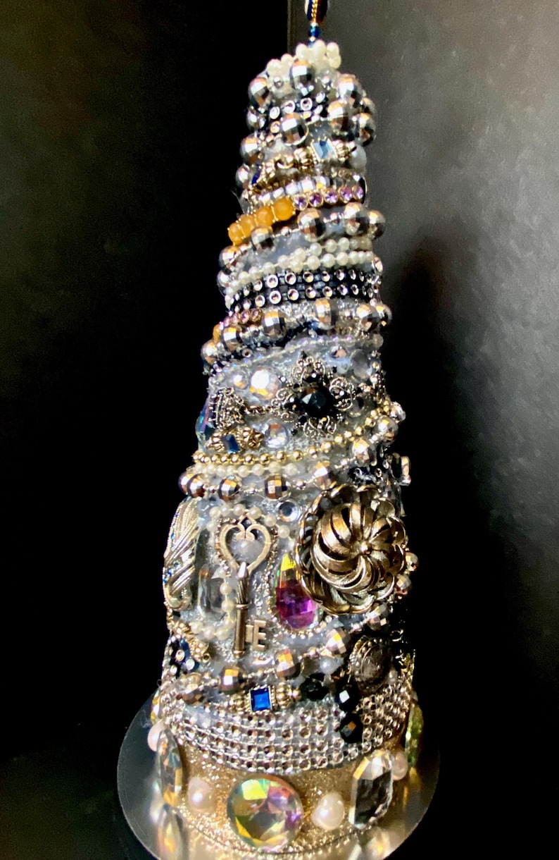 Jeweled Holiday Tree, Silver Painted Cone, Vintage Jewelry Decor - Etsy