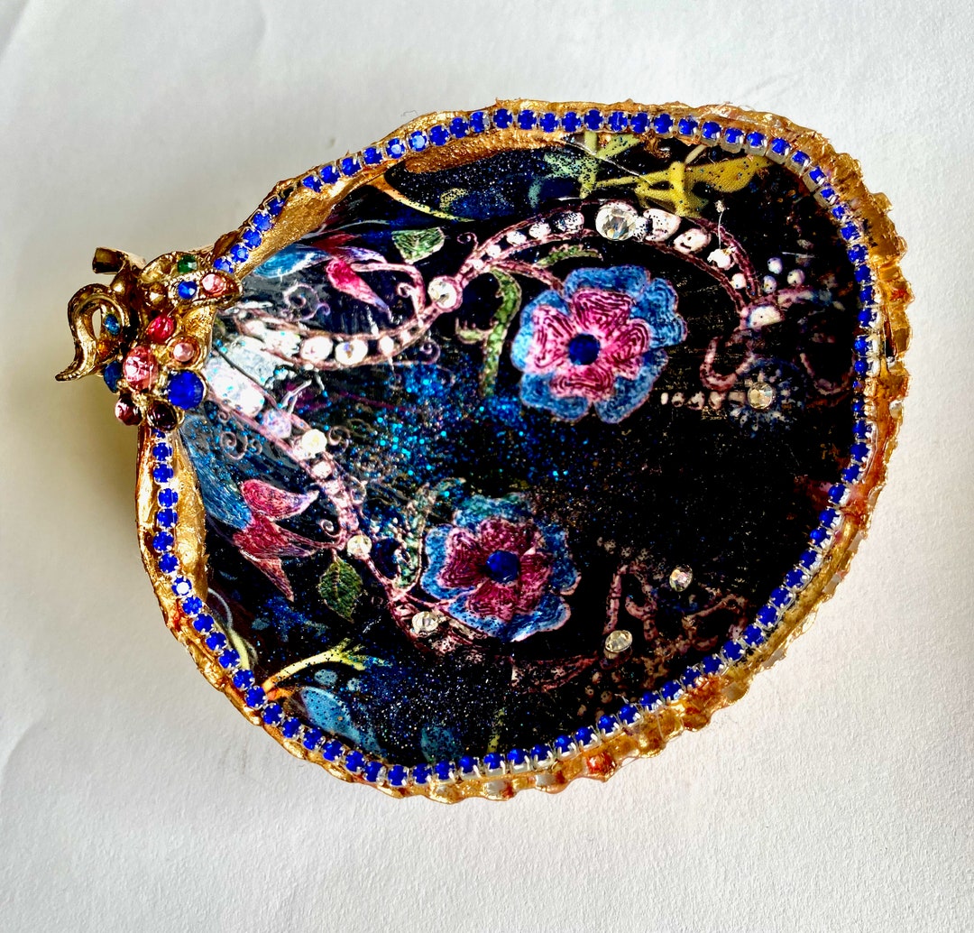 Black Tapestry Shell, Opera Nights Shell, Jewelry Dish, Trinket Dish ...