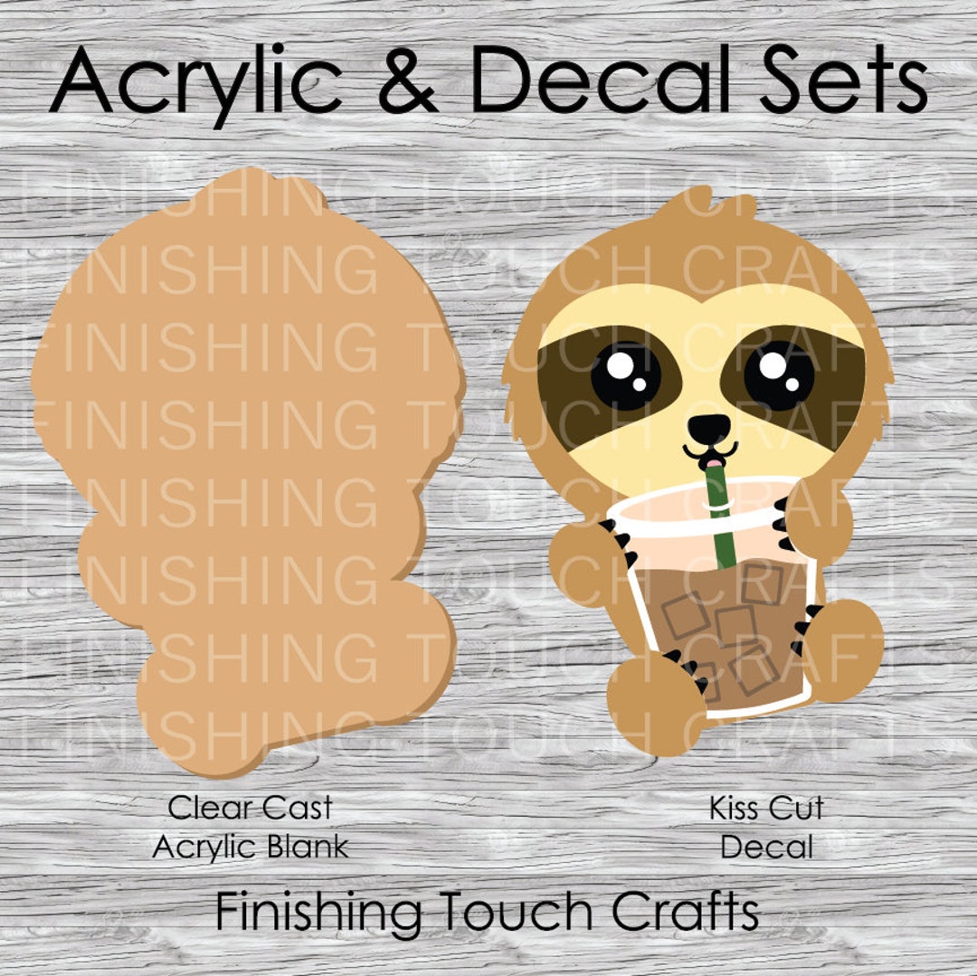 Sloth Drinking Iced Coffee Vinyl Decal and Acrylic Blank Set 2 for ...