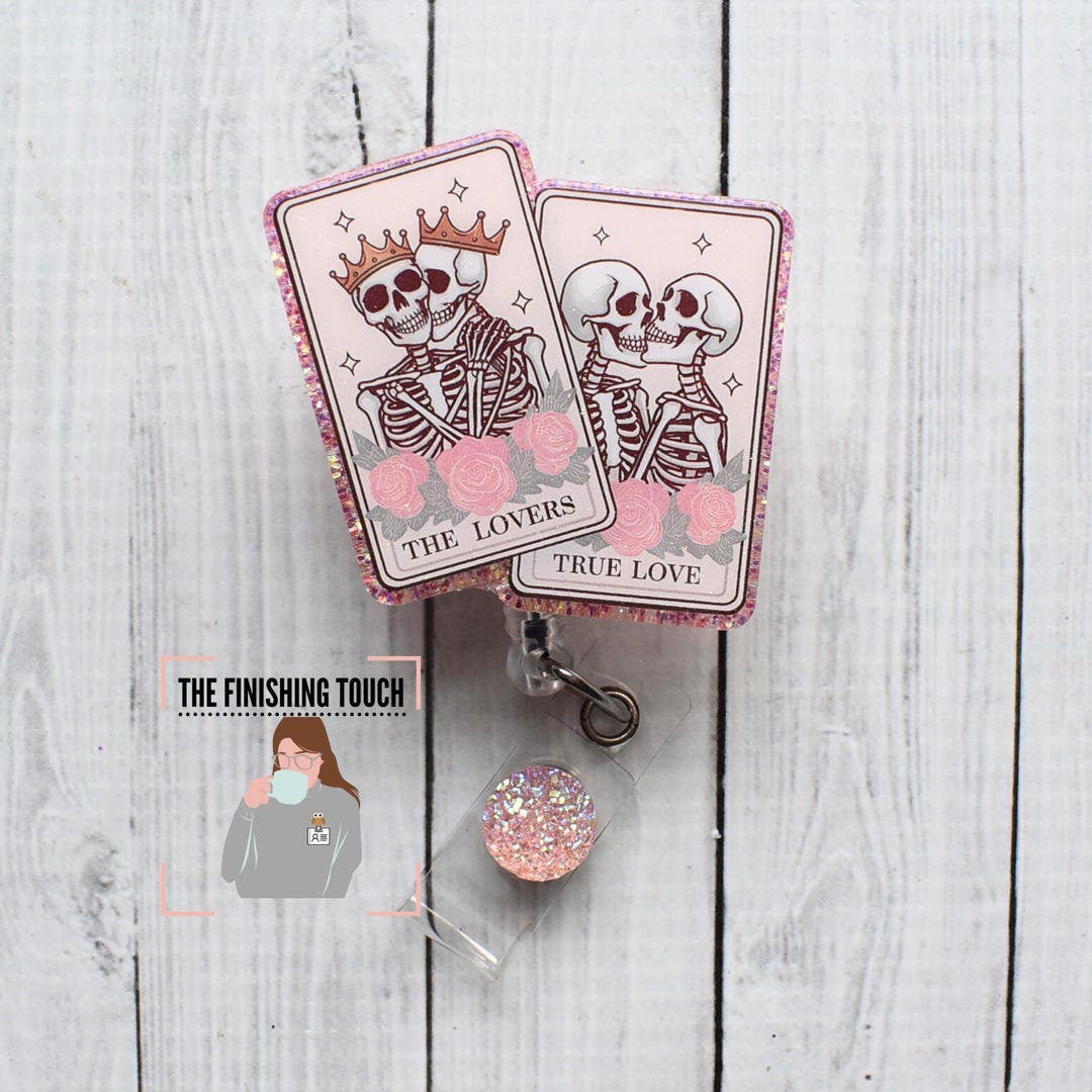 Valentine Skeleton Couple Acrylic Badge Reel | Glitter Resin ID Holder ...