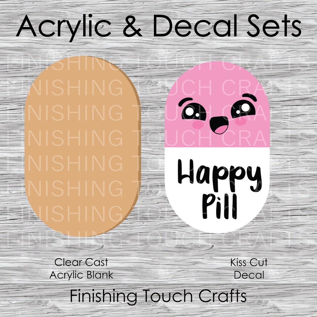 Happy Pill Pink Vinyl Decal and Acrylic Blank Set 2 for Badge Reels - Etsy