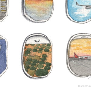 Airplane Window Watercolor Painting | Minimalist Travel Art Print ...